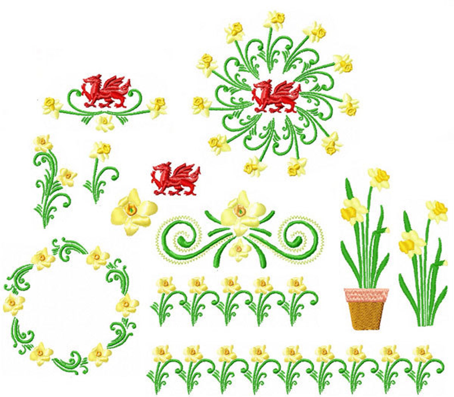 WELSH Daffodils.4 Machine Embroidery Designs - Etsy
