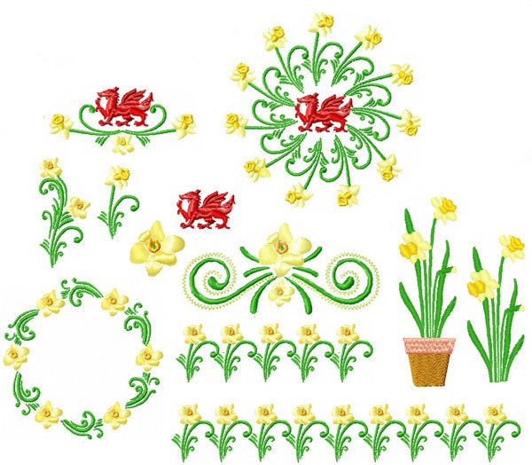 WELSH Daffodils.4 Machine Embroidery Designs | Etsy