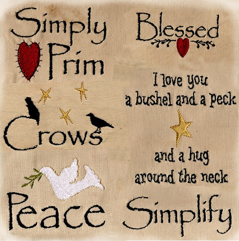 PRIMITIVE Words.machine Embroidery Designs | Etsy