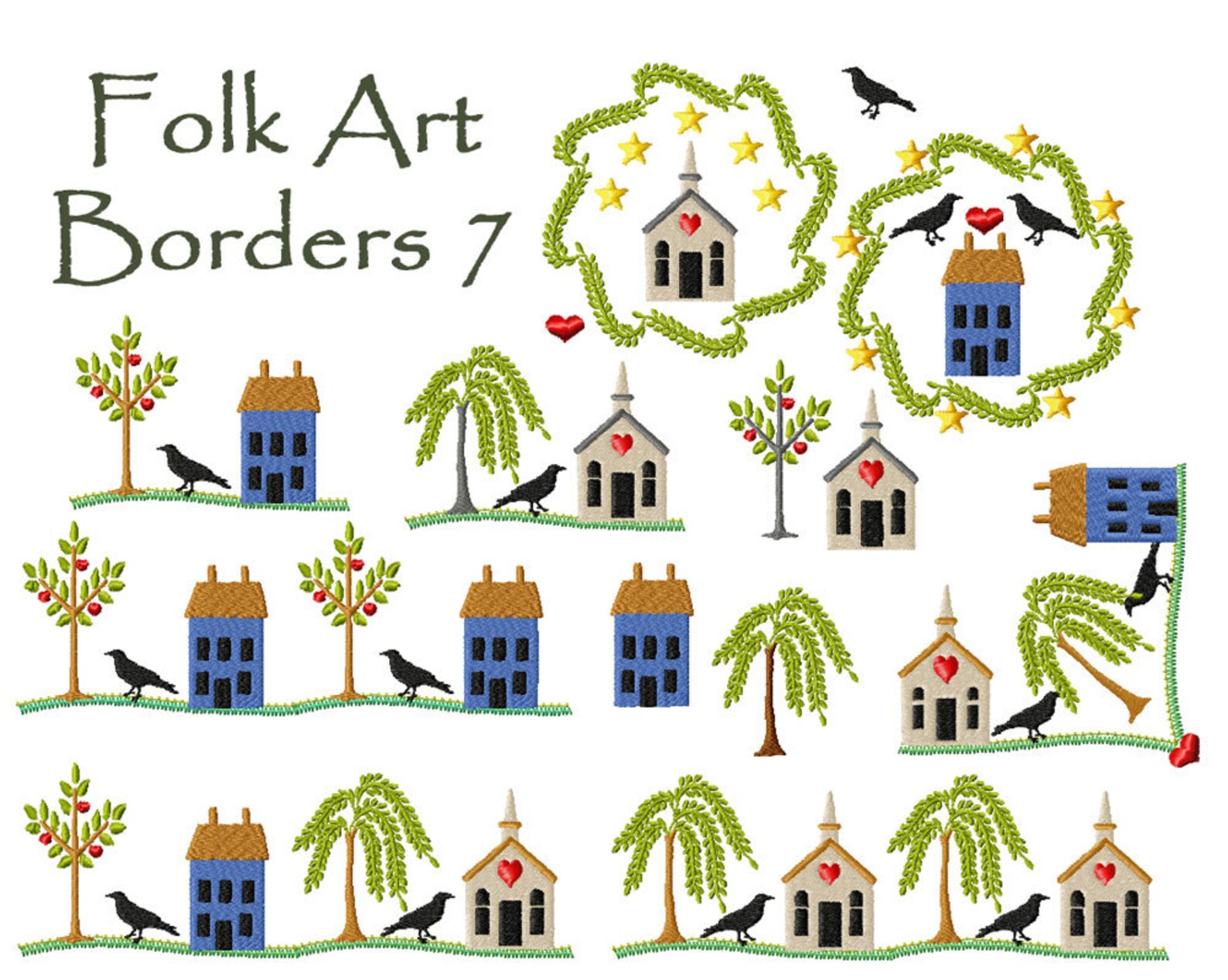 FOLK ART BORDERS 7 Machine Embroidery Designs | Etsy
