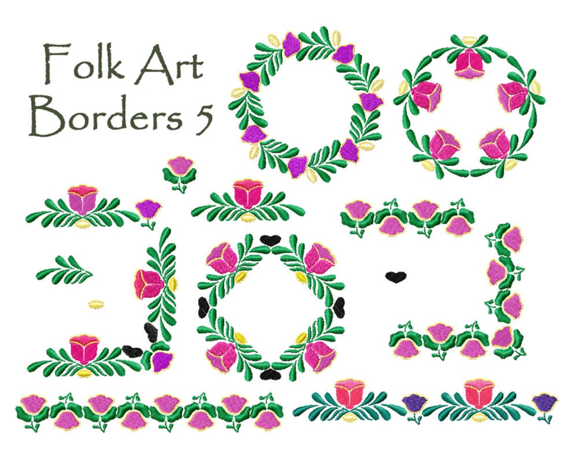 FOLK ART BORDERS 5 Machine Embroidery Designs - Etsy