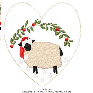 Santa Sheep Heart 5x7" Machine Embroidery Designs - Etsy