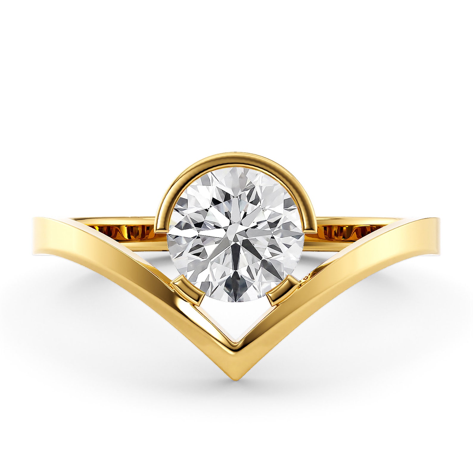 V Shaped Solitaire Lab-diamond Engagement Ring - Etsy