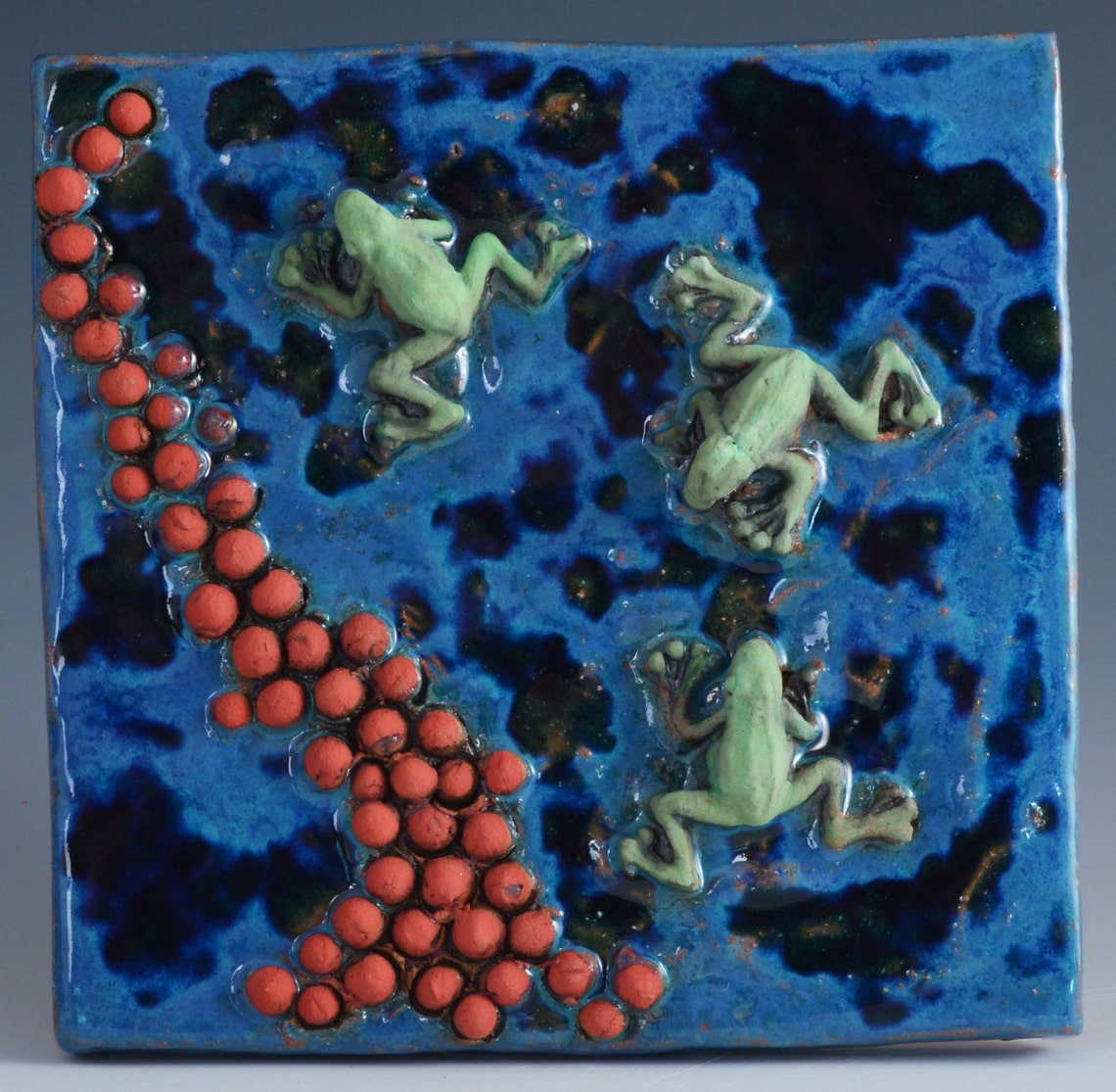 Decorative Ceramic Tile 3 Frogs Seeds and Red Seeds by the Pond Wall ...