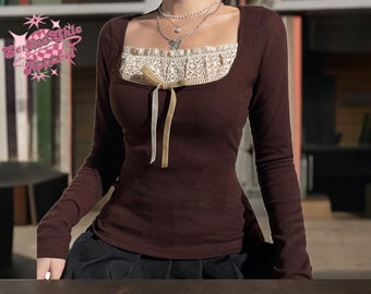 Laced Fitted Top Cute Drawstring Shirt Fitted Streetwear Attire Women's ...