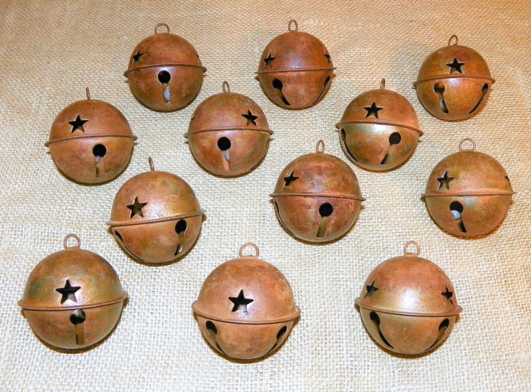RUSTY BELLS Set of 12 Bells With Star Cutouts, 80MM or 3 1/8 Inch Rusty ...