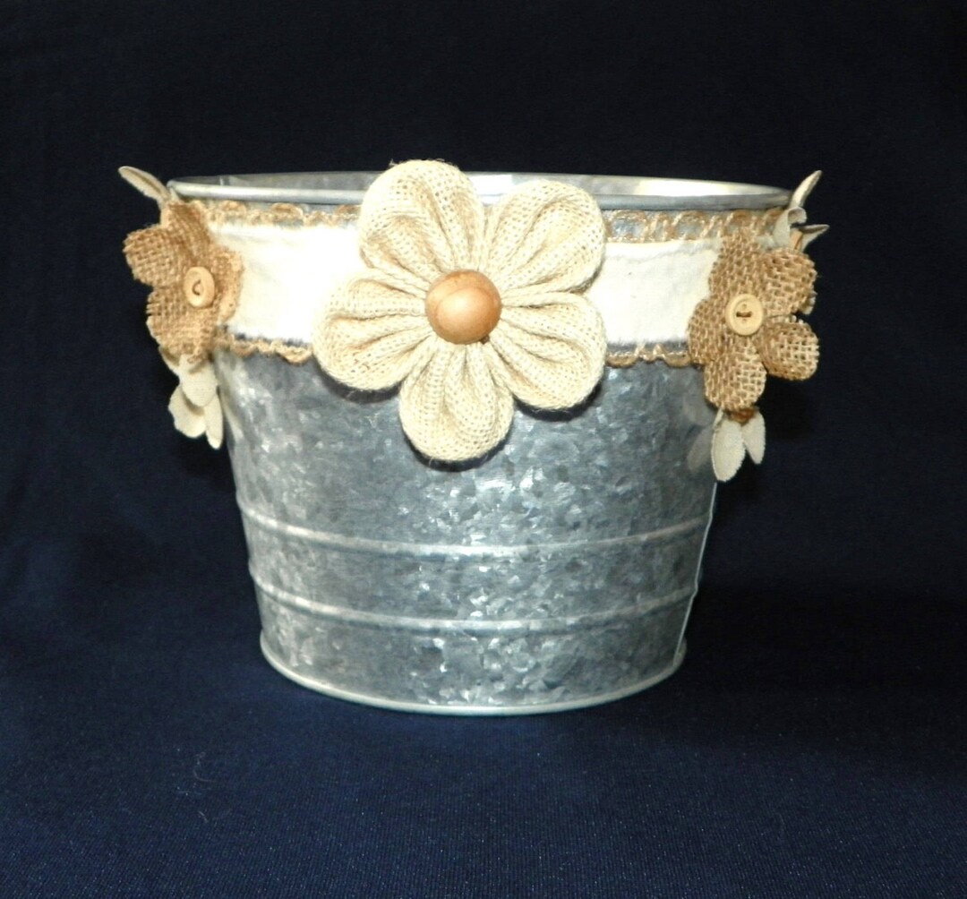 Rustic Wedding 6 Inch Metal Bucket in Grey Galvanized With Wood ...
