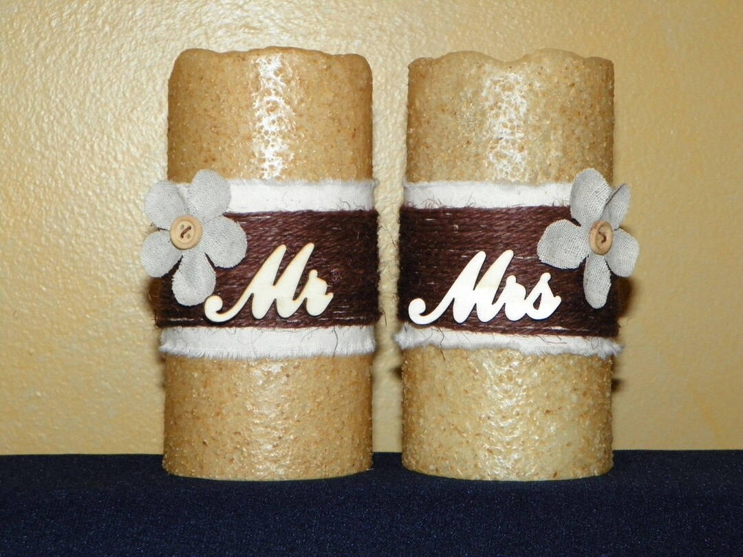 Pillar LED Flamesless Candle Mr & Mrs 6" Textured TIMER PILLAR Candles ...