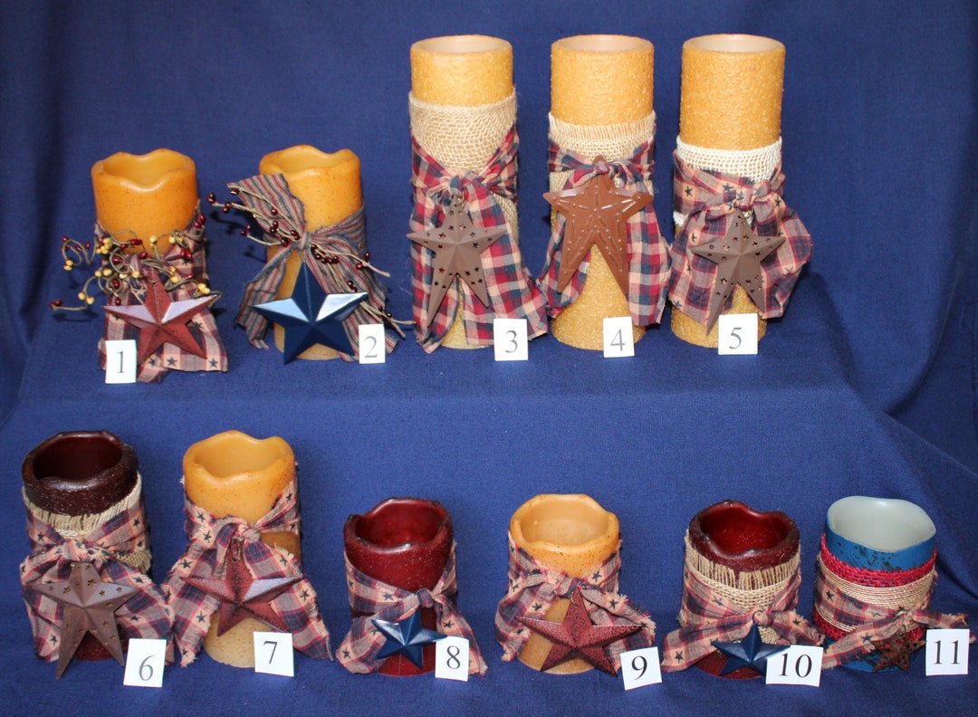 LED Flameless Primitive Textured TIMER PILLAR 4" to 9" Candles, Battery ...