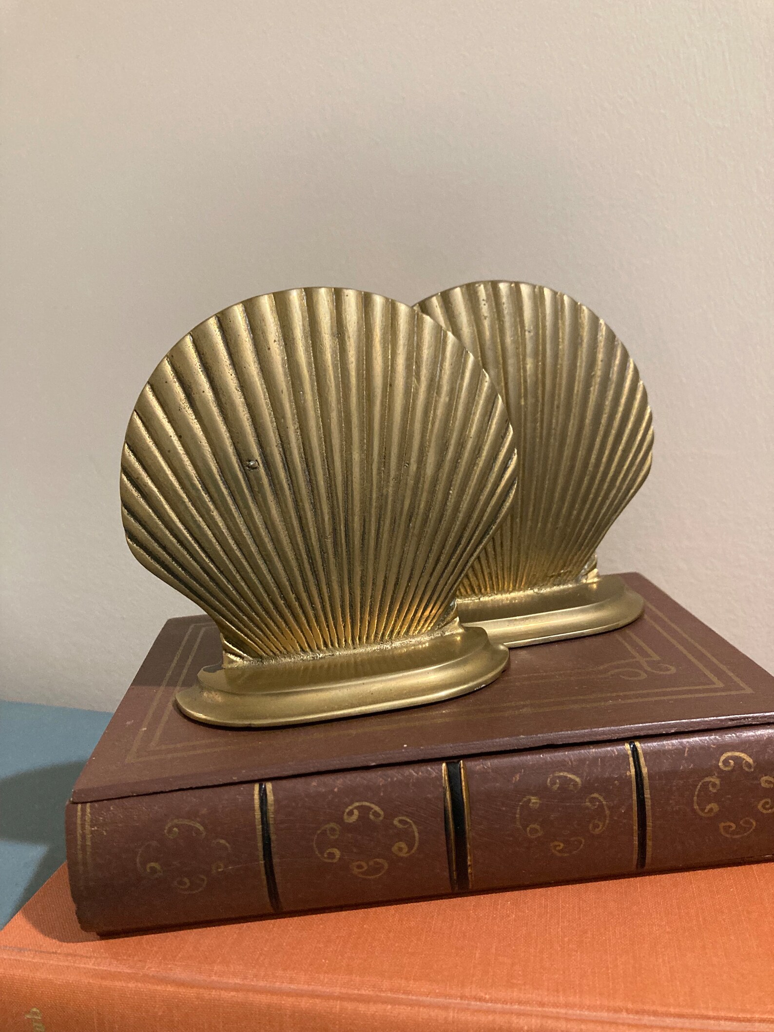 Vintage Brass Shell Bookends Door Stops Solid Brass Bookend Set Office ...