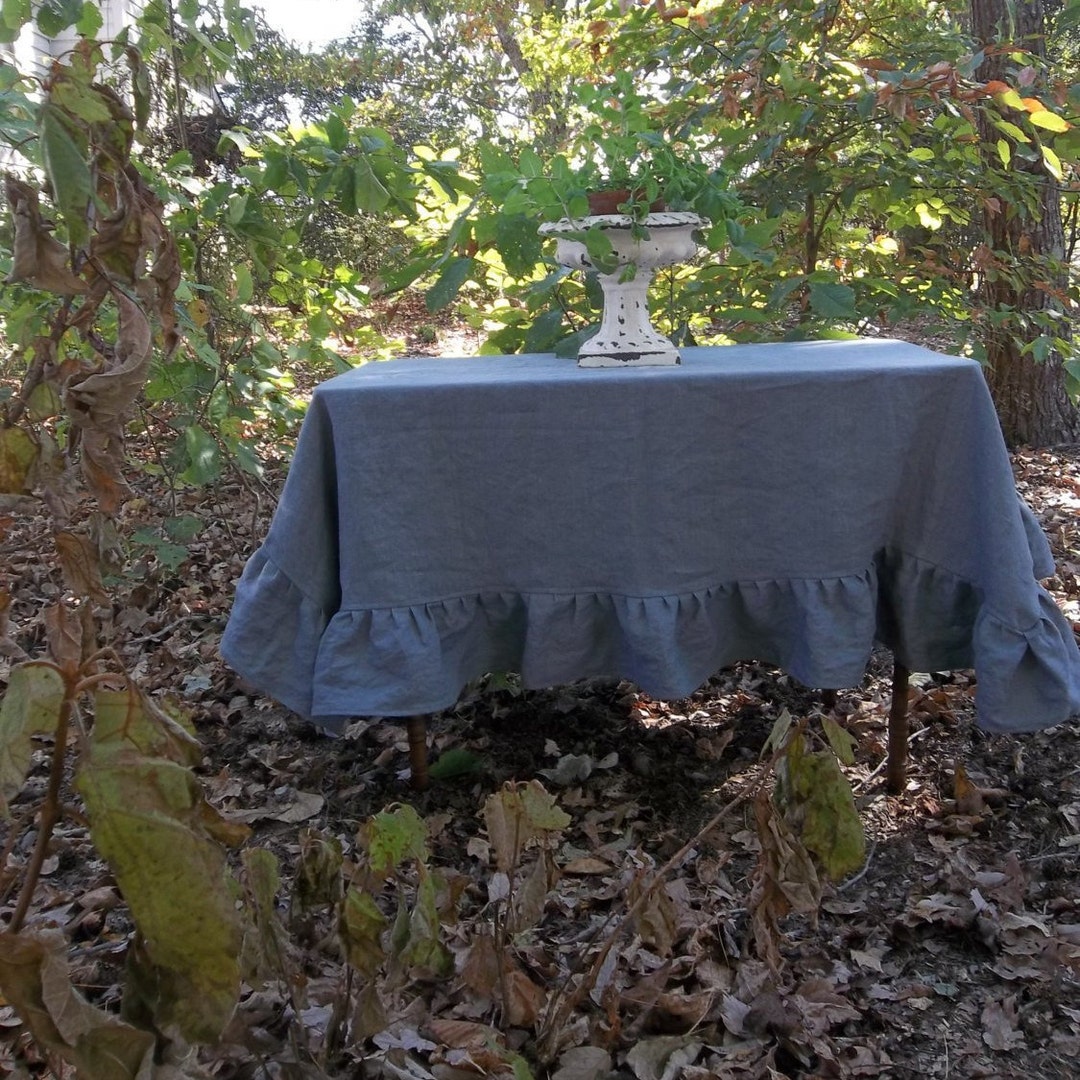 Gray Linen Tablecloth Ruffled Linen Tablecloth Custom Table Cloth Gray ...