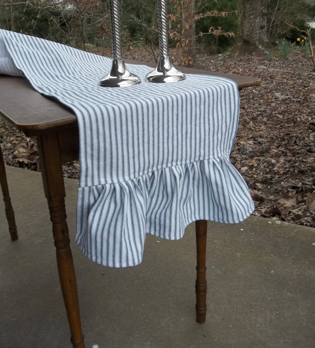Ruffled Ticking Runner - Custom Table Runners - French Country Decor ...