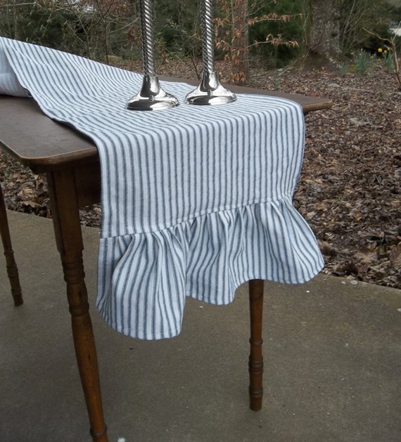 Ruffled Ticking Runner Custom Table Runner Ruffled Runner - Etsy