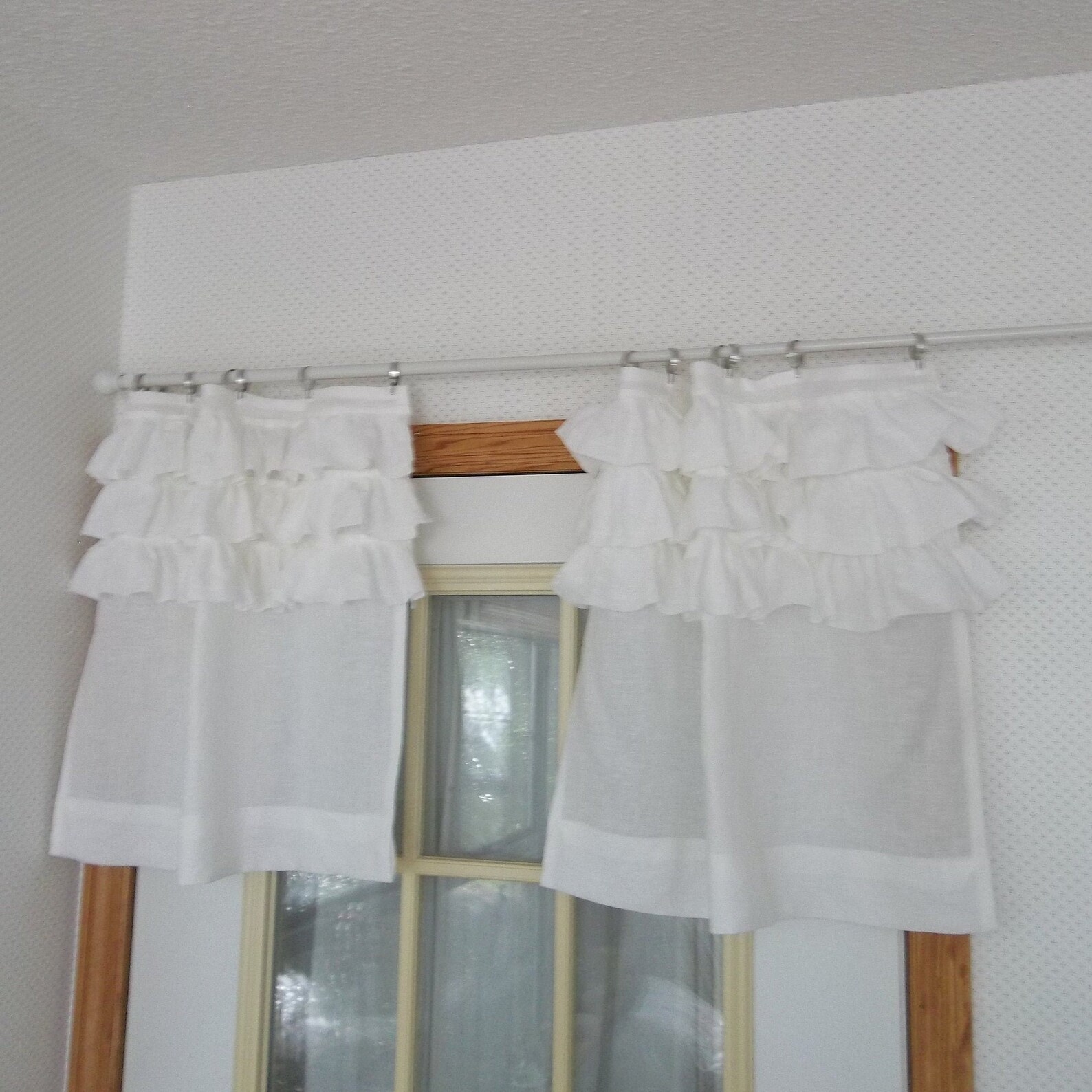 Linen Curtains With Top Ruffles Pair Multi Ruffled Curtains Cottage ...