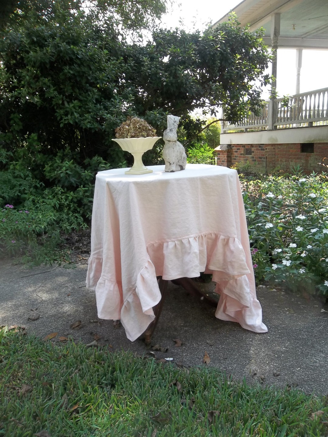 Pink Ruffled Tablecloth - Ruffle Linen Table Cloth Custom Sizes and ...