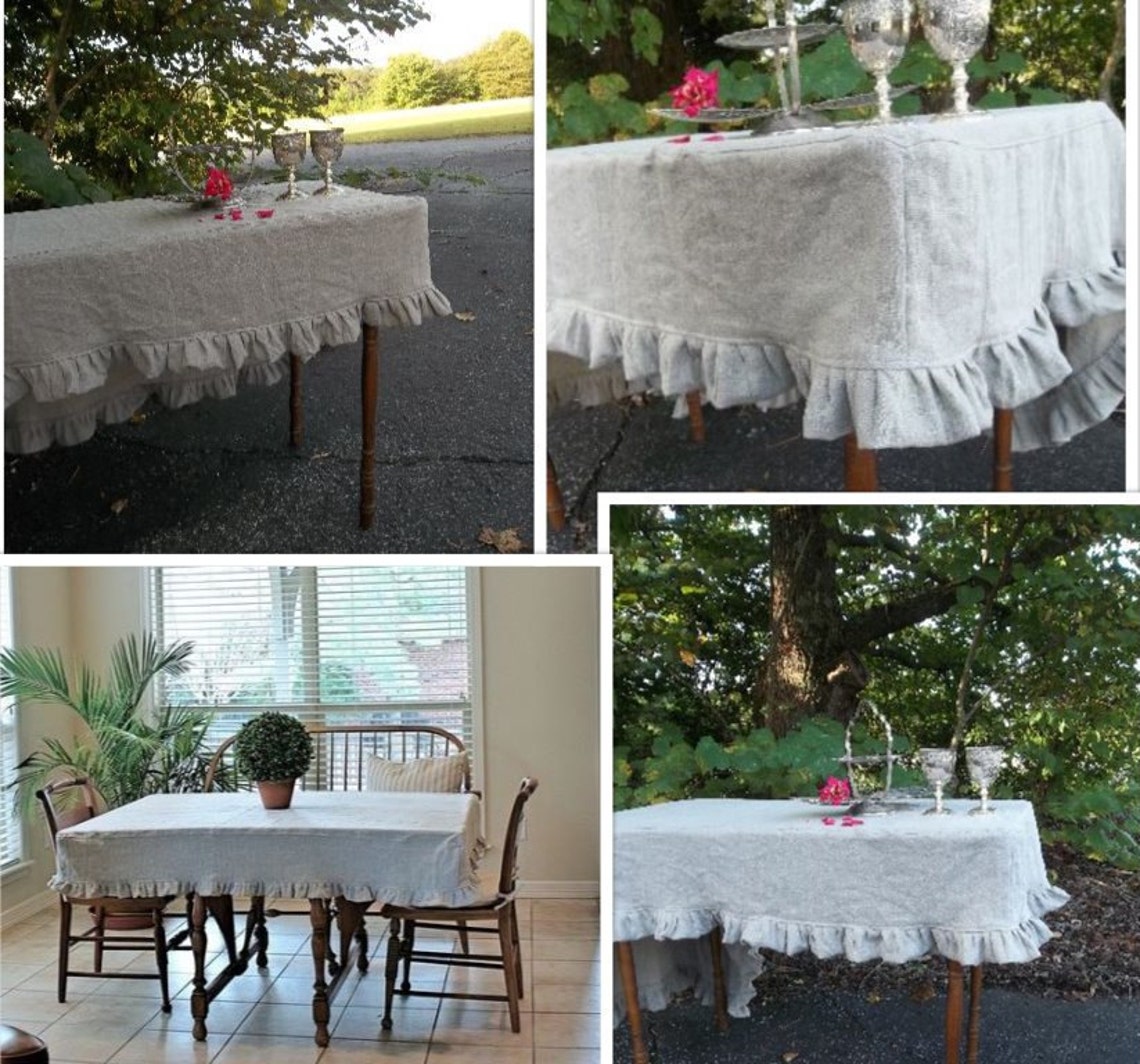 Table Slipcover Custom Fitted Tablecloth with Ruffles Linen | Etsy