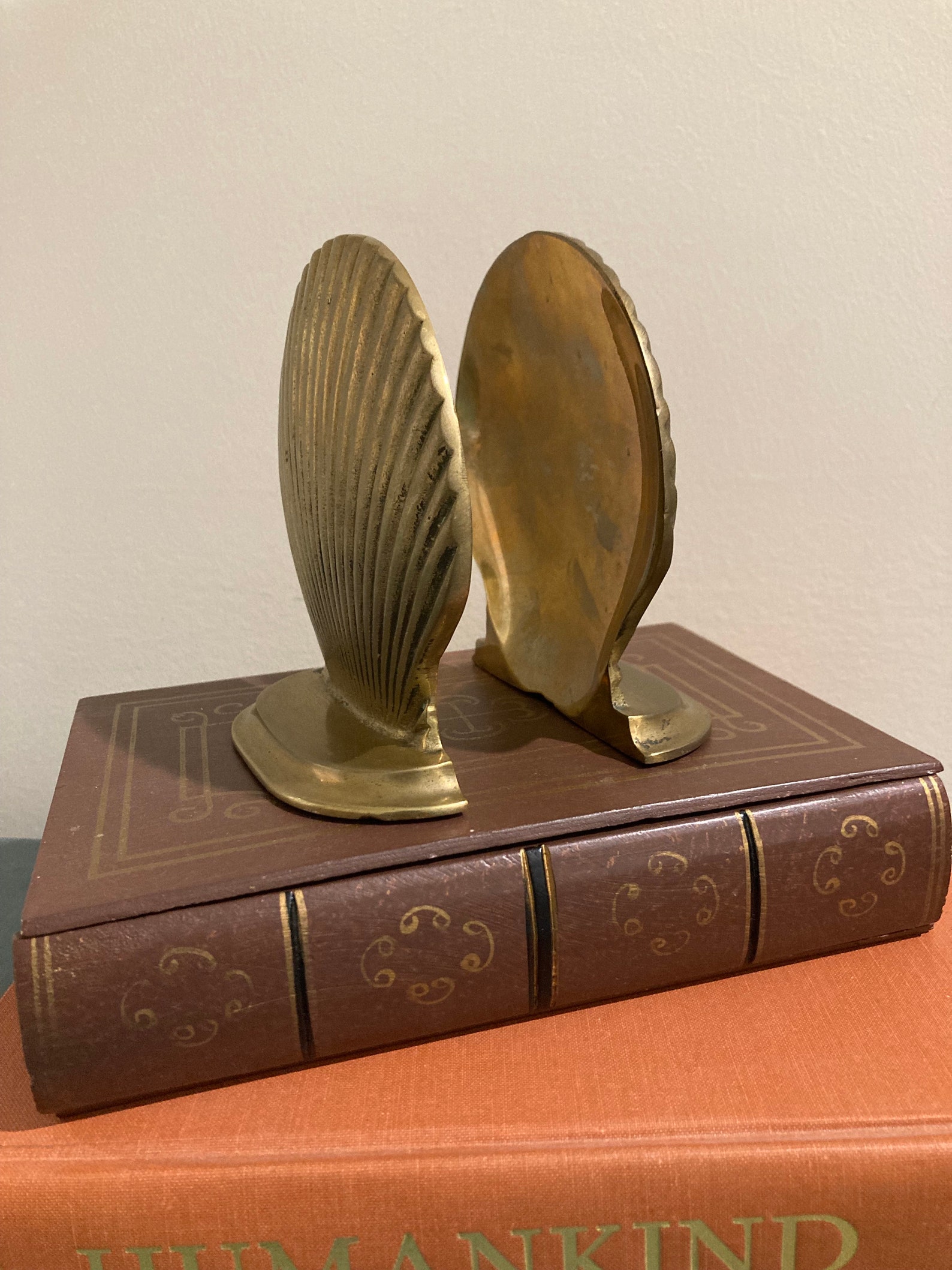 Vintage Brass Shell Bookends Door Stops Solid Brass Bookend Set Office ...