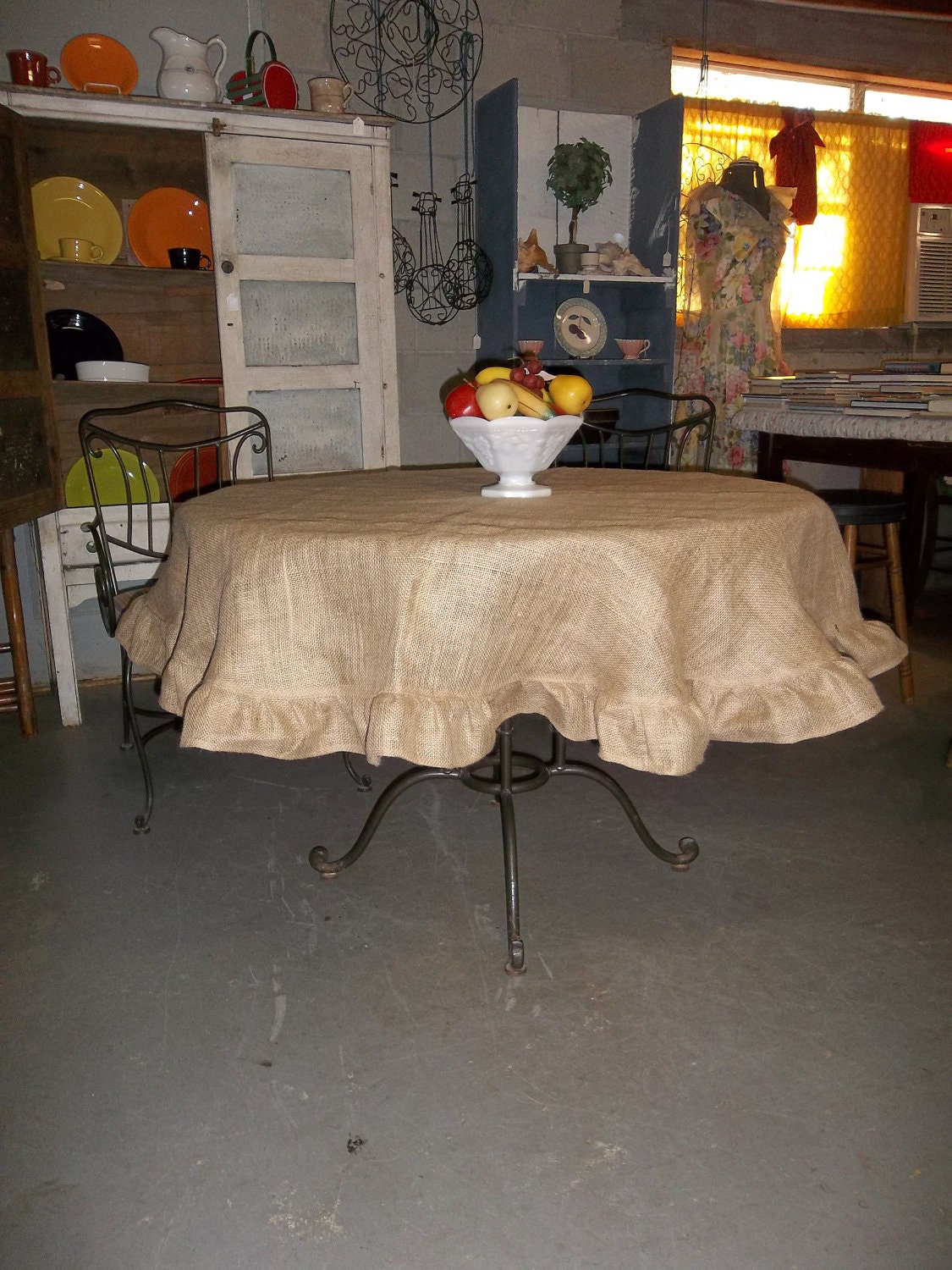 Creamy White Burlap Tablecloth Custom Ruffled Tablecloth | Etsy