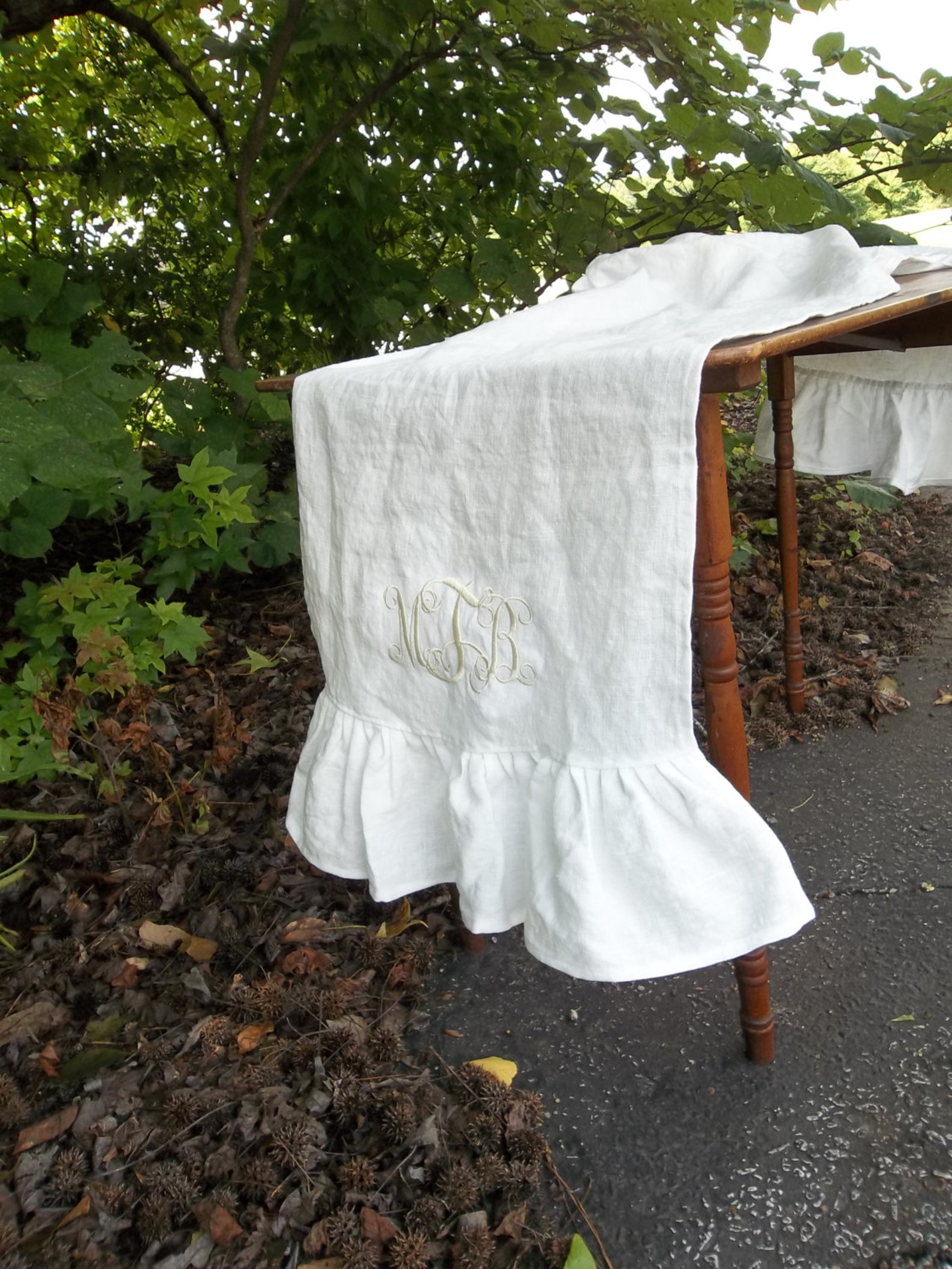 Custom Linen Table Runner Ruffled Linen Runner Monogram Option - Etsy