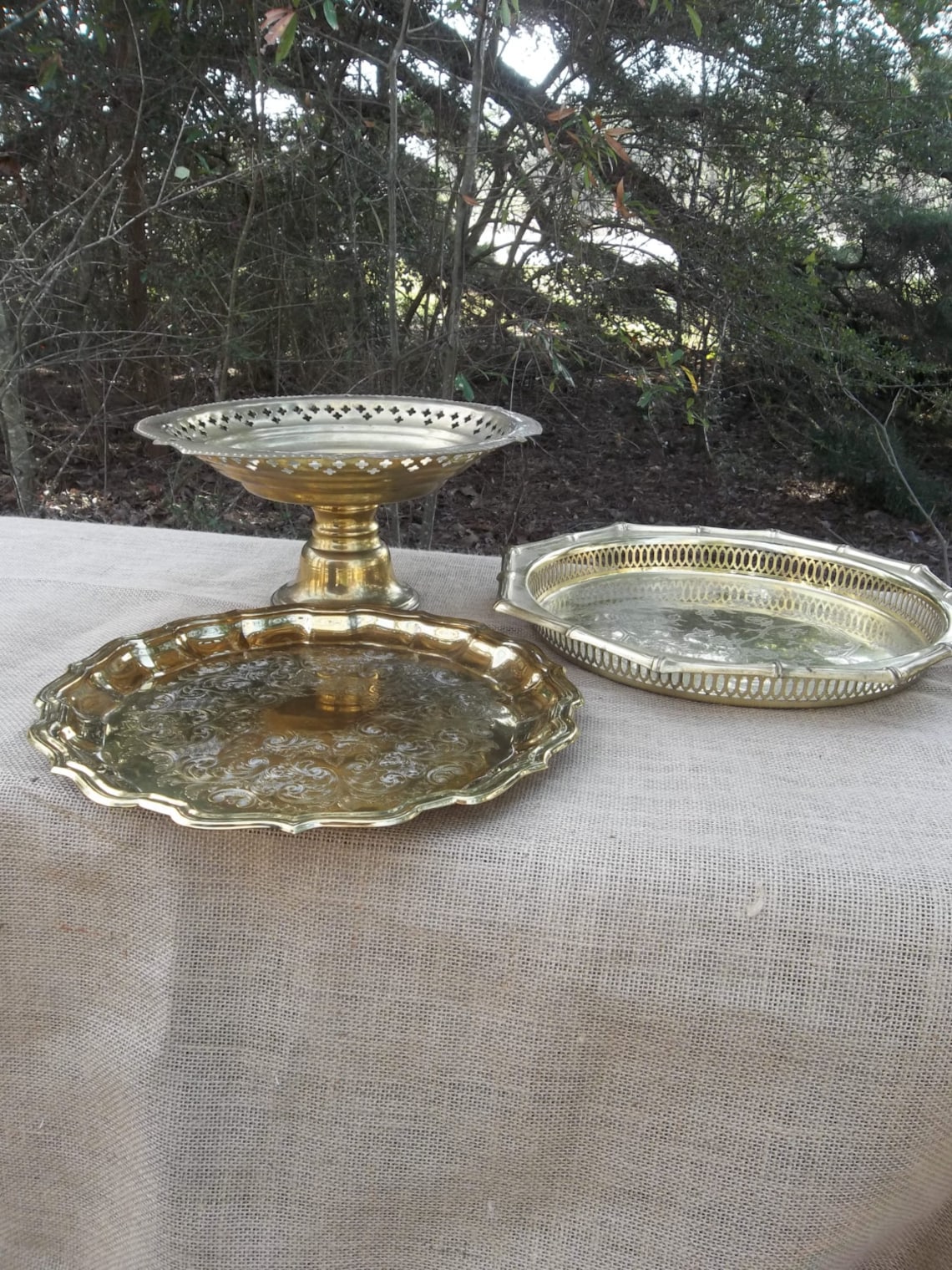 3 Vintage Brass Trays Brass Cake Stand Brass Serving Trays | Etsy