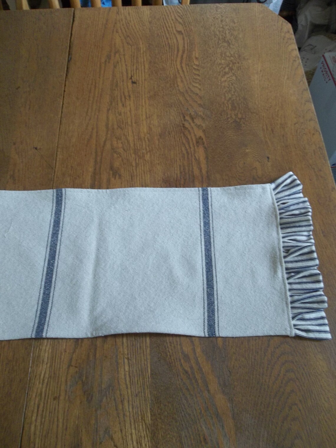 Grain Sack Table Runner With Ticking Stripe Ruffle READY to | Etsy
