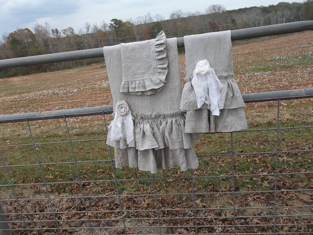 Ruffled Linen Bath Towels - Shabby Cottage Linens - Double Ruffle Towel ...