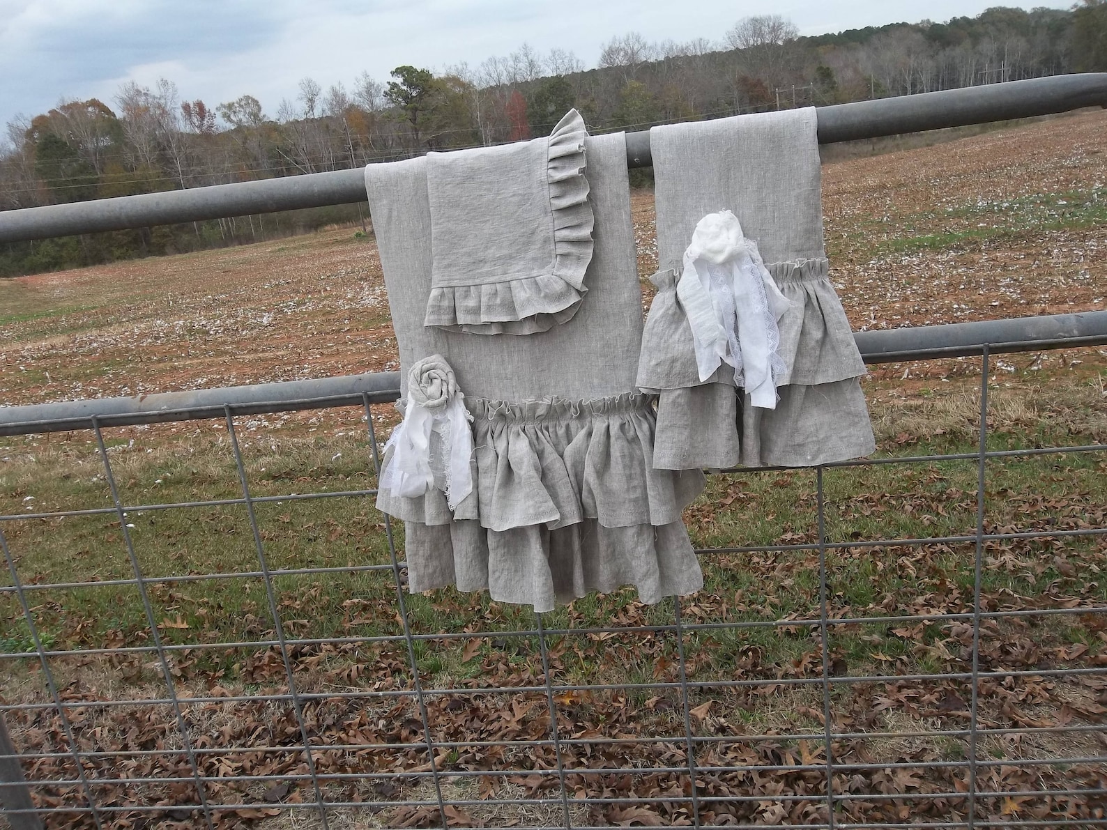 Ruffled Linen Bath Towels - Shabby Cottage Linens - Double Ruffle Towel ...