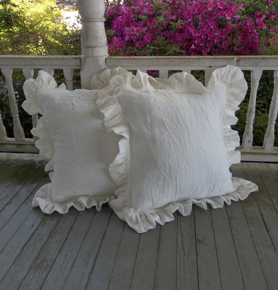 Ruffled Linen Pillows - Custom Sizes - Washed Linen Pillow Covers ...