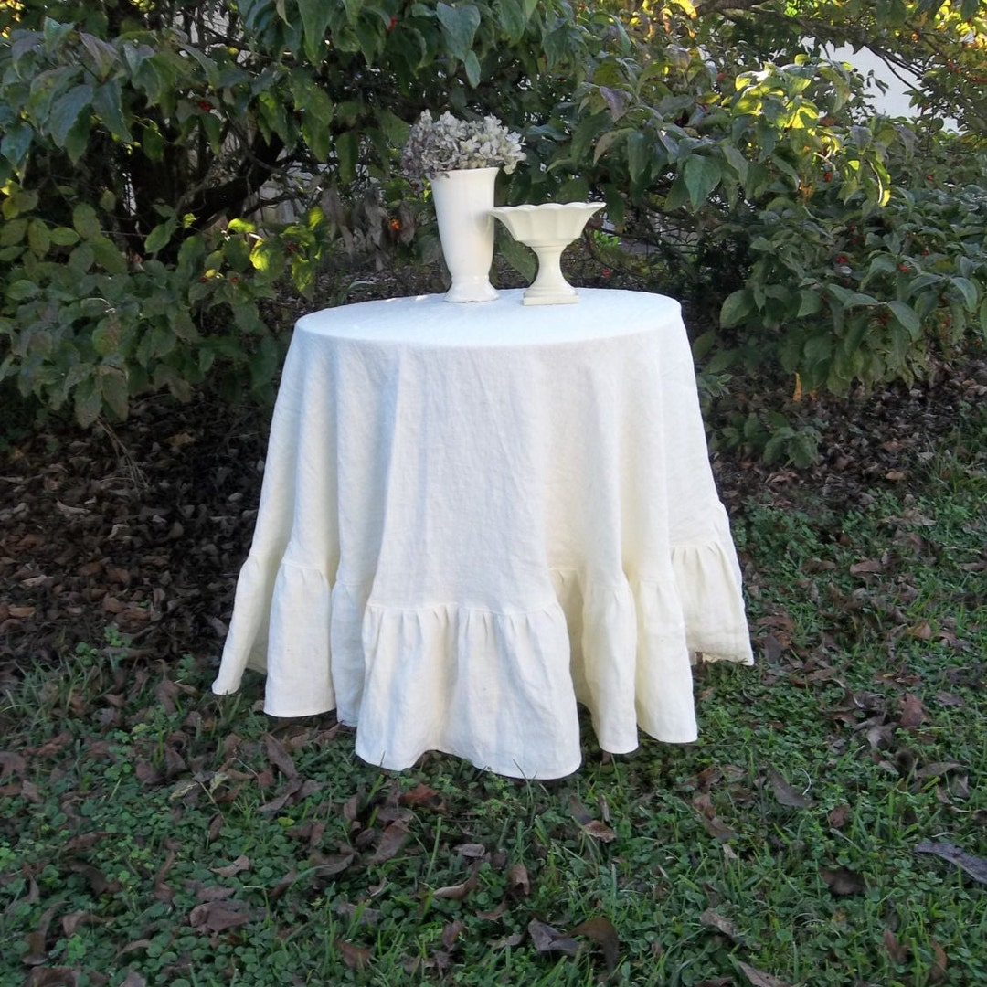 Floor Length Ruffled Linen Tablecloth - 90” Table Cloth - Custom Sizes ...