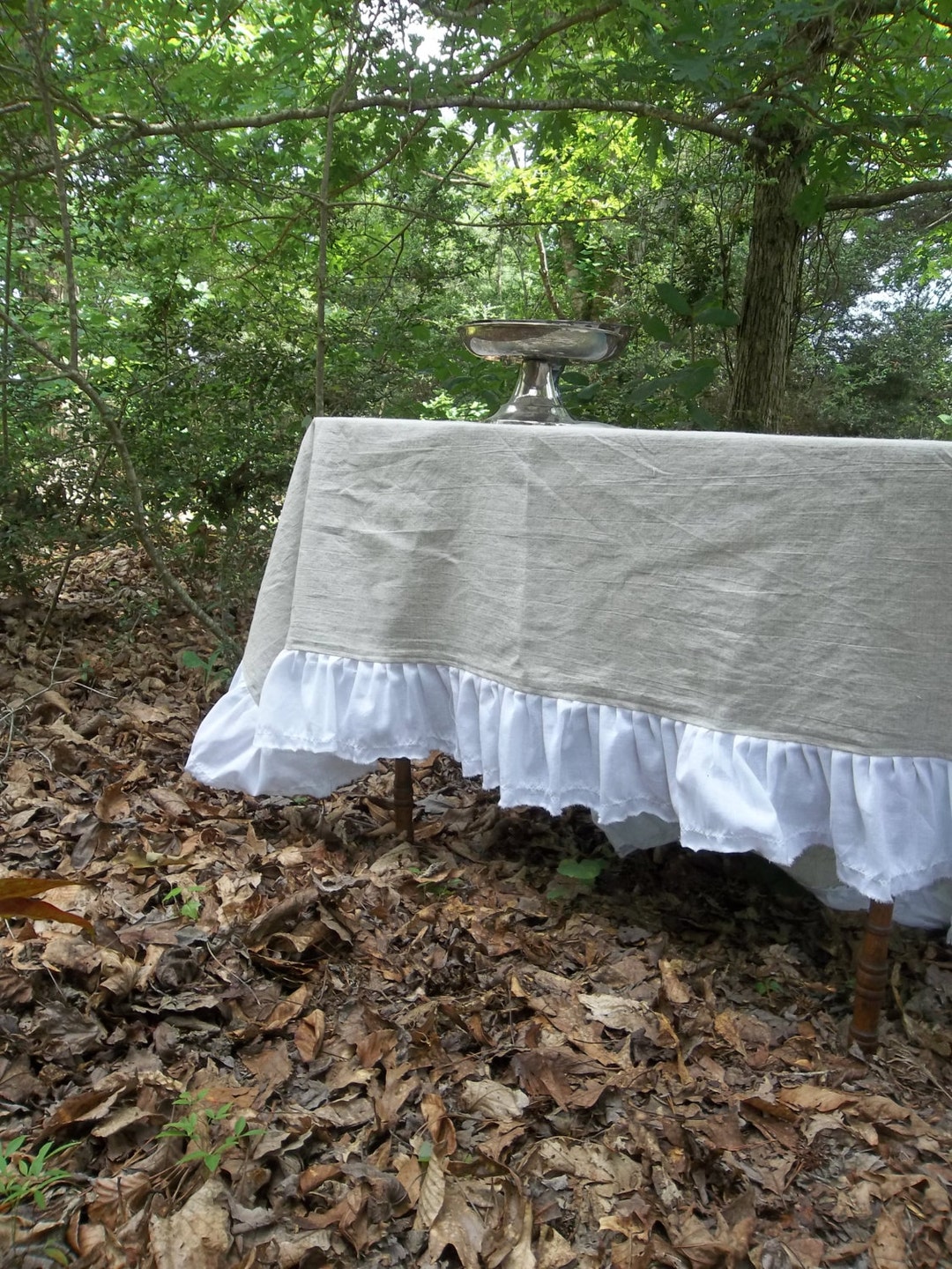 Natural Linen Tablecloth - White Ruffled Table Cloth French Country ...