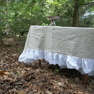 Natural Linen Tablecloth - White Ruffled Table Cloth French Country ...