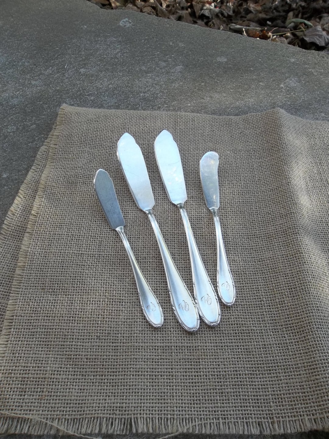 4 GERMAN Silver Knives Fish Knives Monogrammed Butter Knives BADER ...