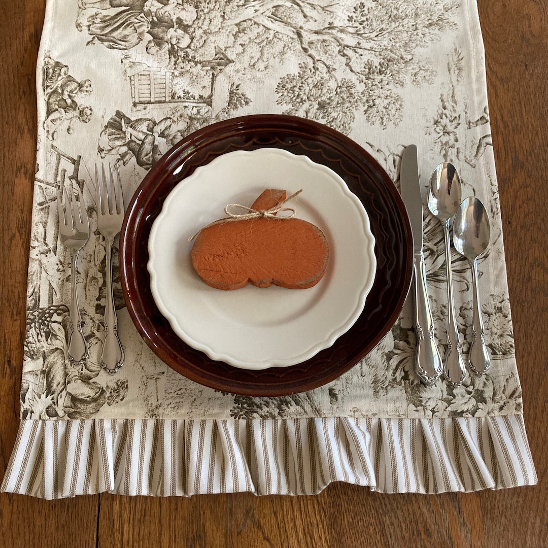 Brown Toile Runner Fall Table Runner for Thanksgiving Ruffled Runner ...