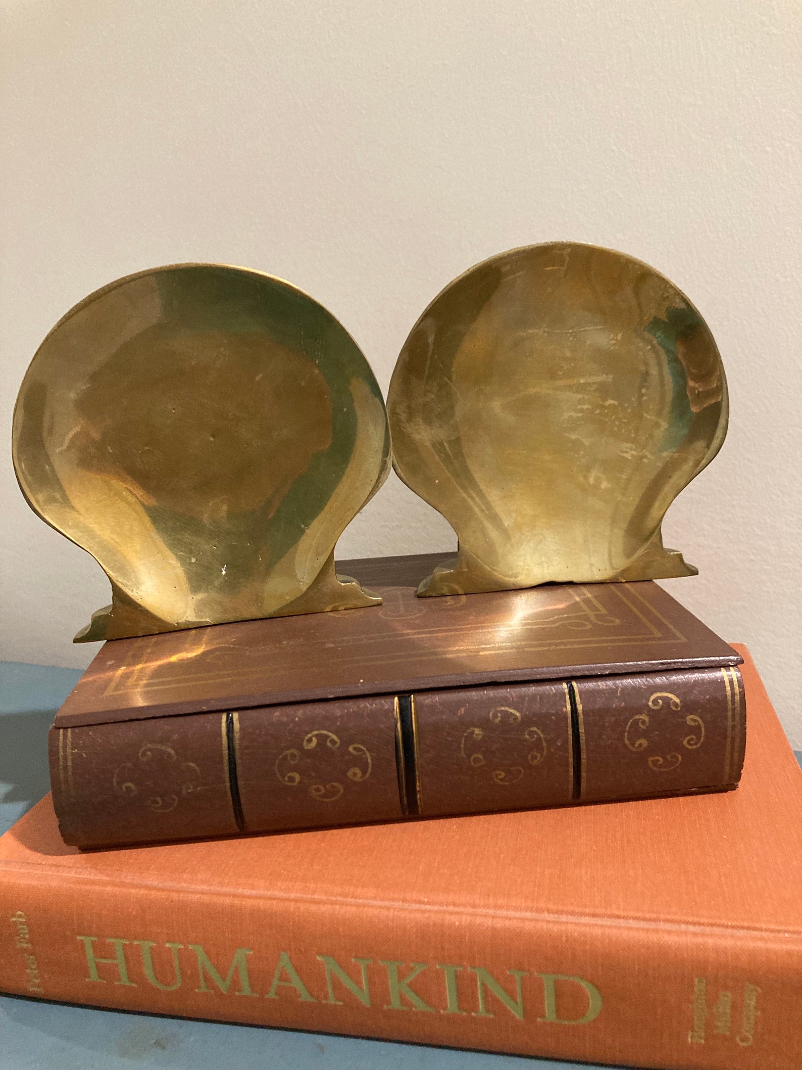 Vintage Brass Shell Bookends Door Stops Solid Brass Bookend Set Office ...