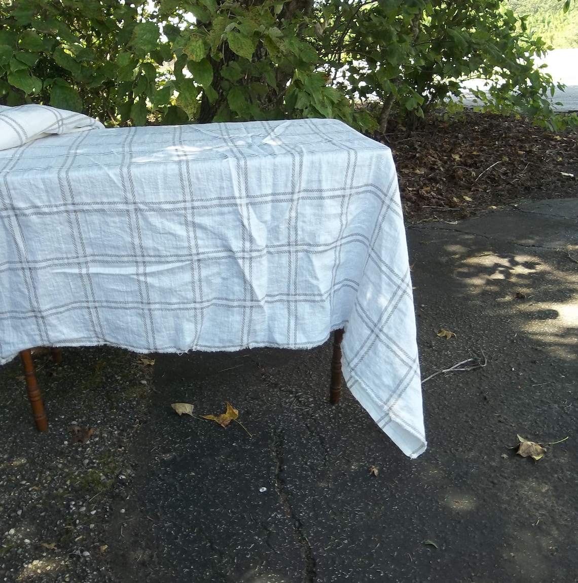 Tan and White Linen Tablecloth Plaid Linen Table Cloth Custom | Etsy