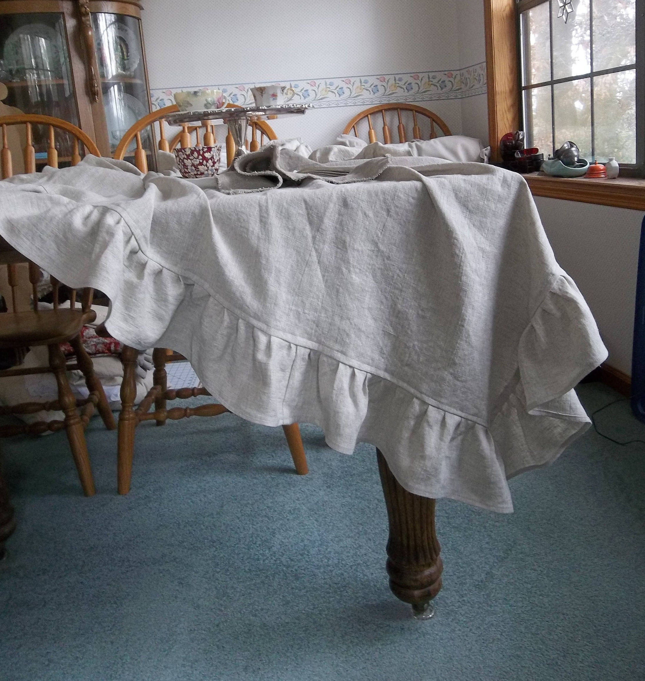 Ruffled Table Throw Linen Table Scarf Custom Sizes and | Etsy