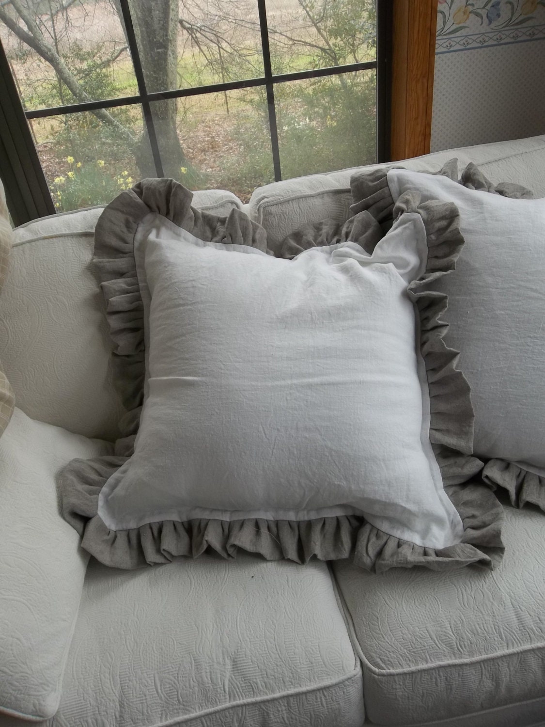 Pair Linen Pillows With Contrasting Ruffles Washed Linen - Etsy