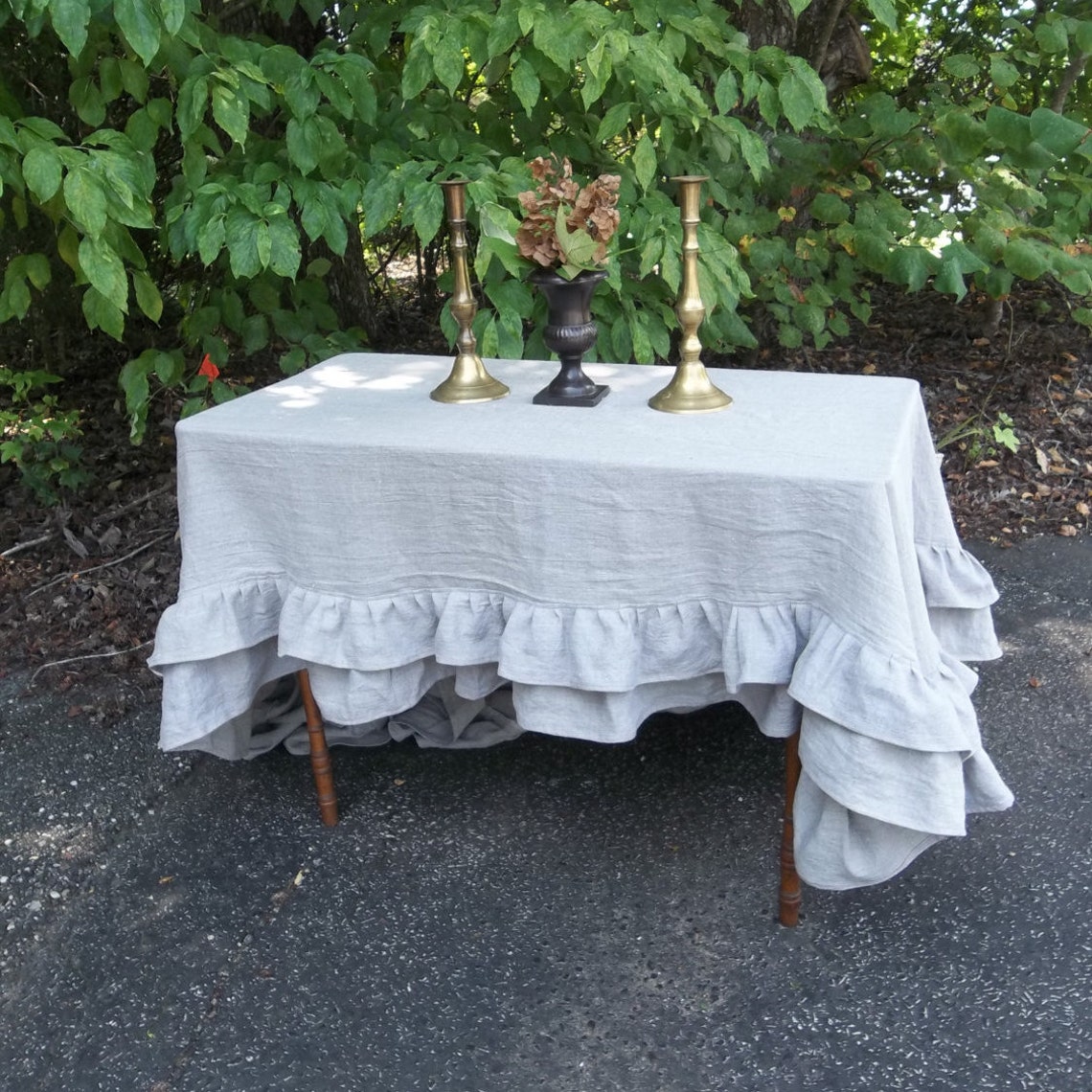 Custom Double Ruffle Linen Tablecloth - Multi Ruffle Table Cloth ...