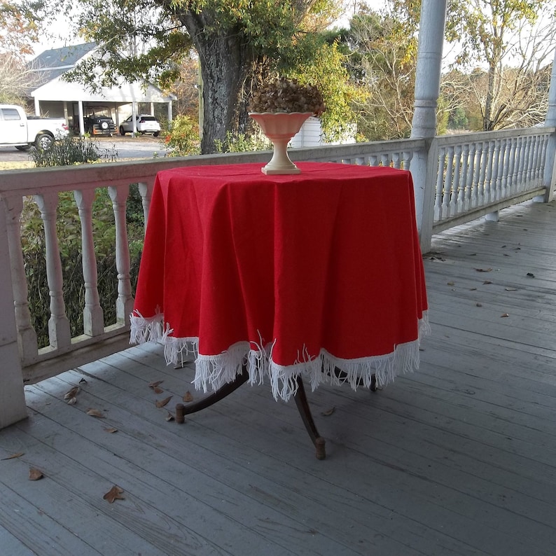 Mid Century Tablecloth With Fringe Vintage Round Red - Etsy
