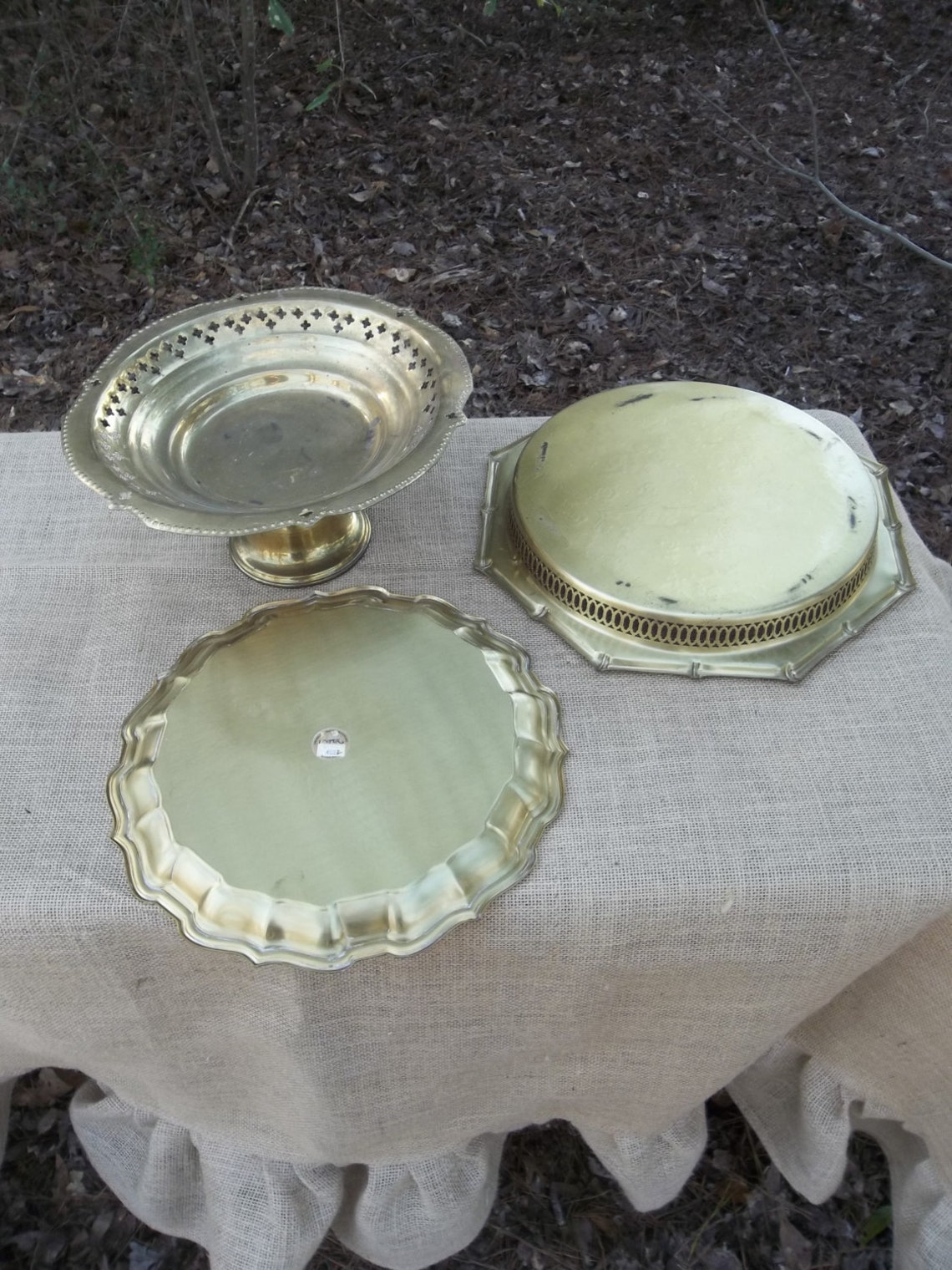 3 Vintage Brass Trays Brass Cake Stand Brass Serving Trays | Etsy