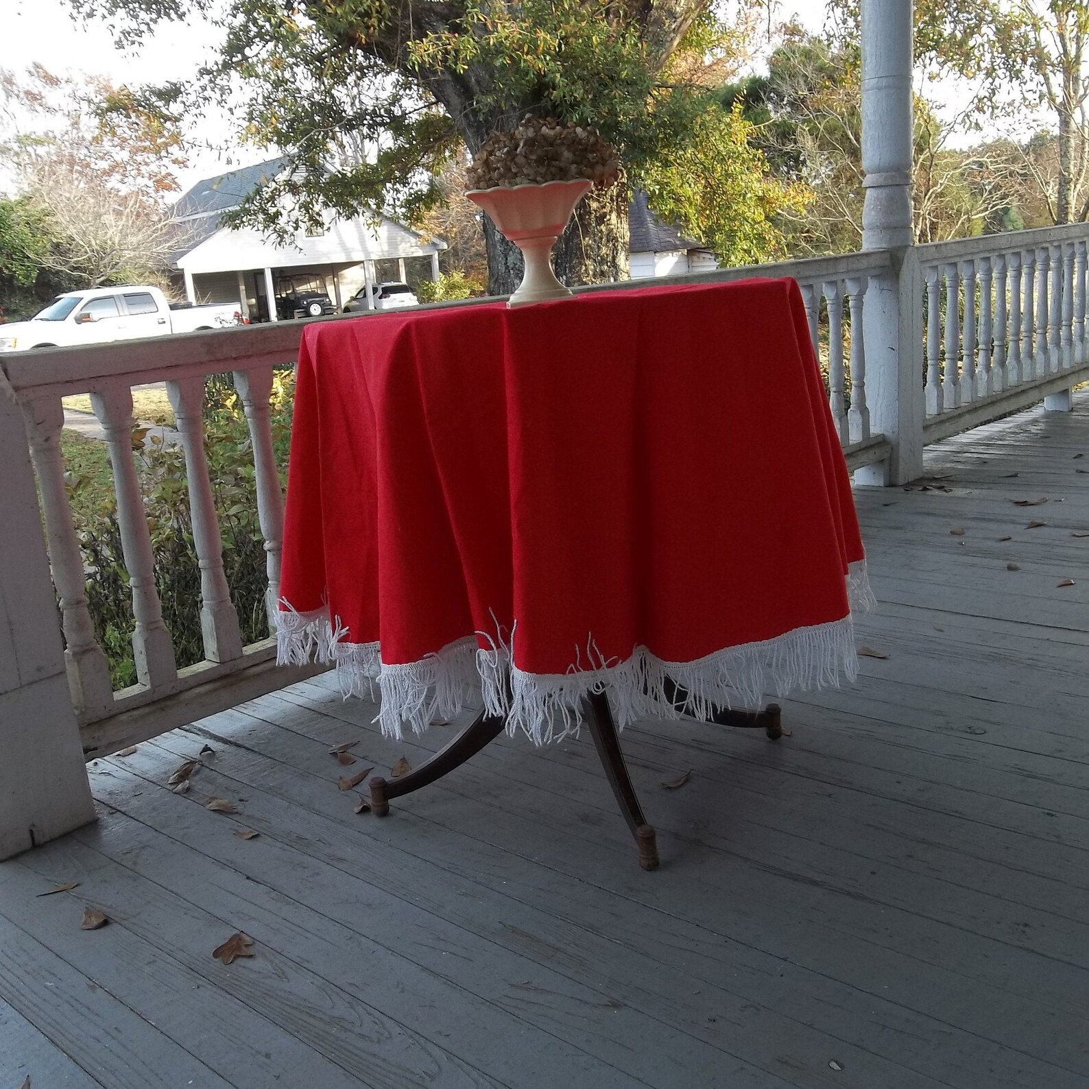 Mid Century Tablecloth With Fringe Vintage Round Red - Etsy