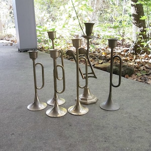 6 Brass Bugle Candle Holders Vintage Brass Candle Holders Brass ...