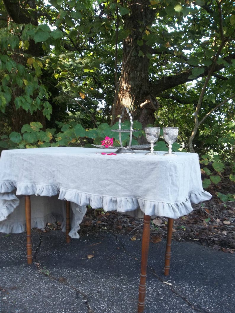 Custom Fitted Ruffled Tablecloth Linen Slipcover Tablecloth | Etsy