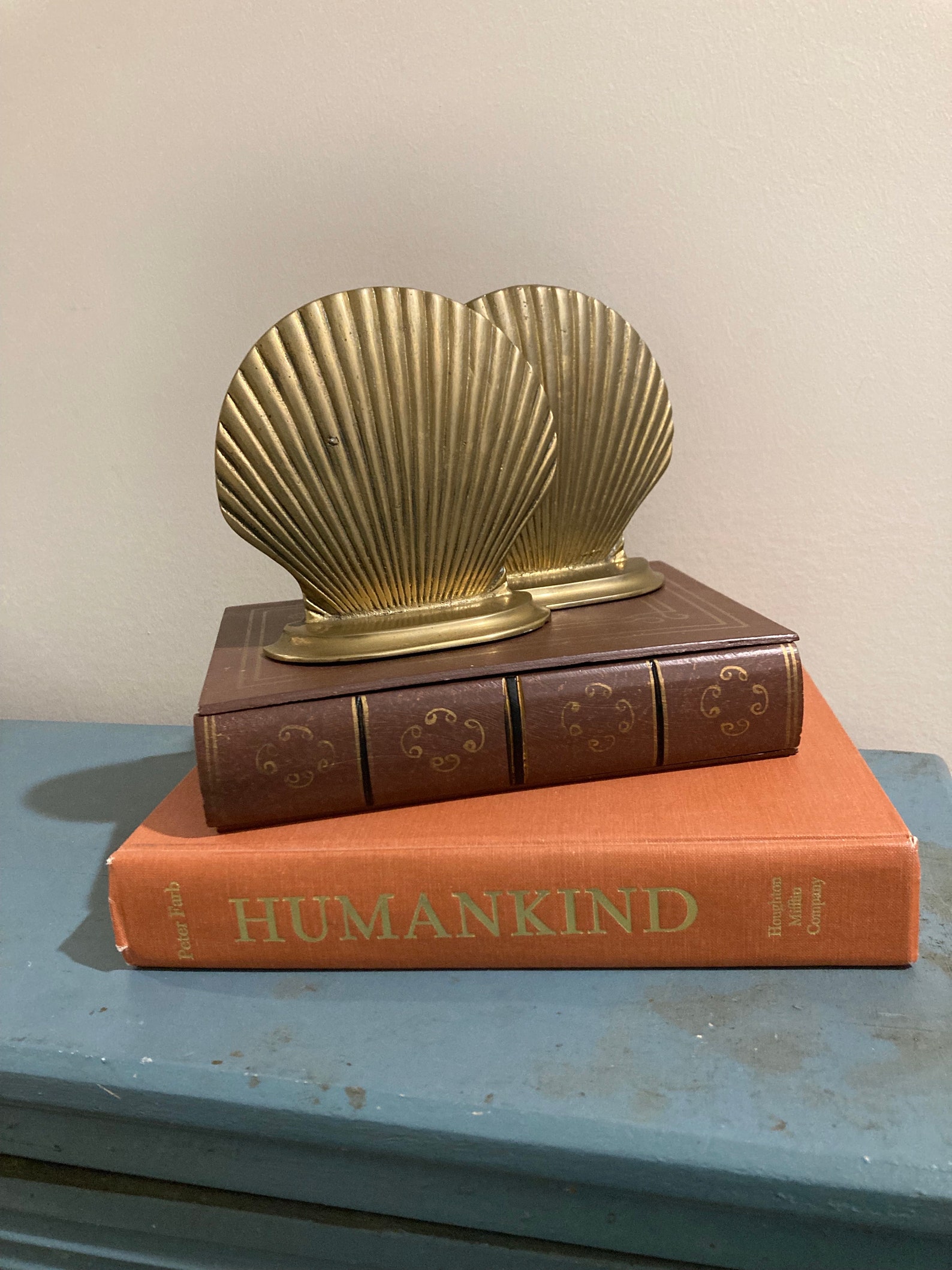 Vintage Brass Shell Bookends Door Stops Solid Brass Bookend Set Office ...