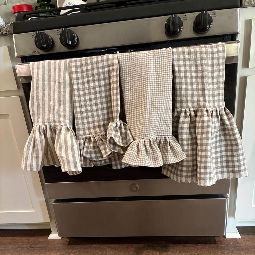 Plaid Linen Towels - Neutral Checked or Striped Towel - One of One OOAK ...