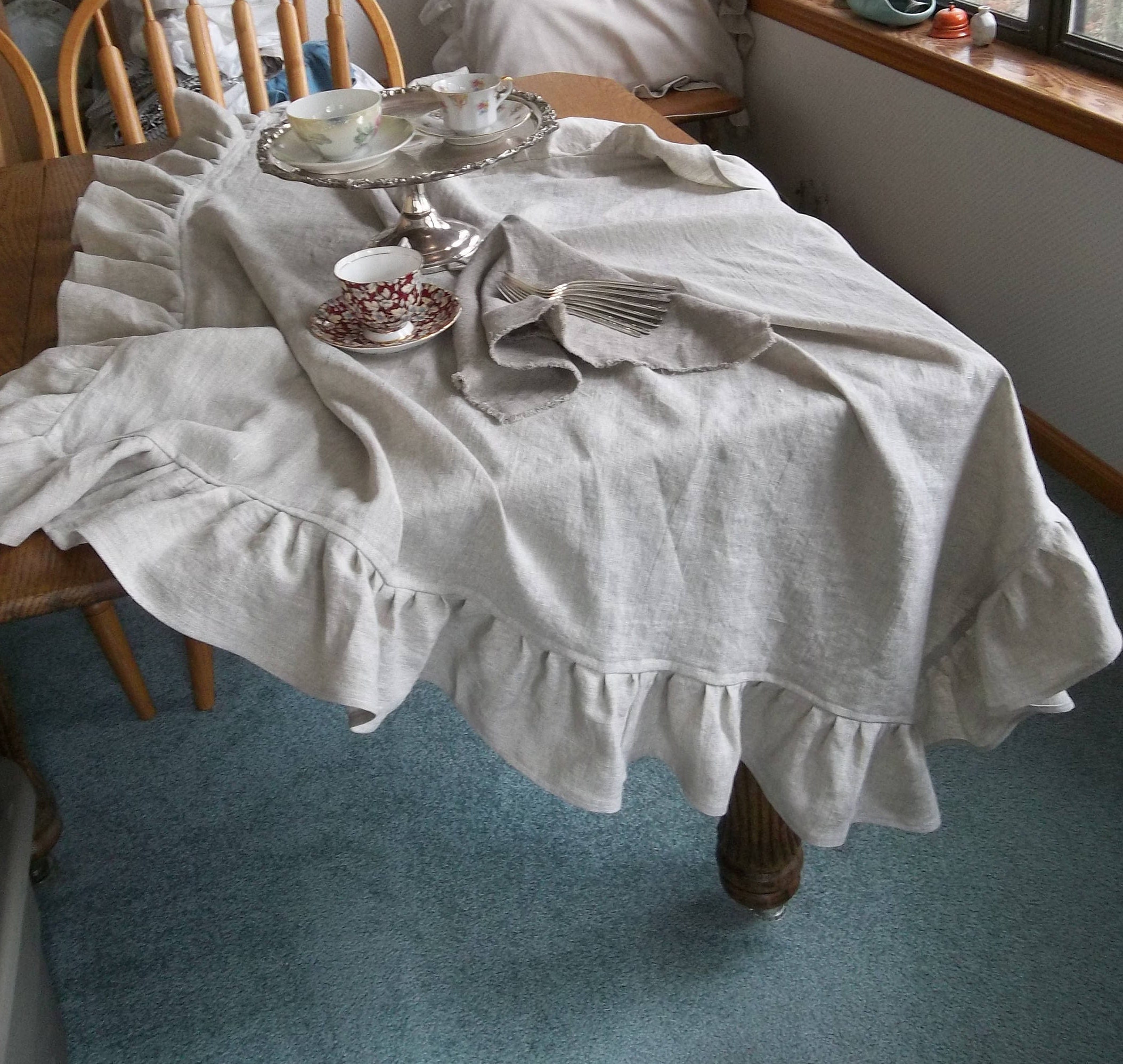 Ruffled Table Throw Linen Table Scarf Custom Sizes and | Etsy