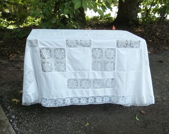 Vintage Army Navy Tablecloth White Lace Table Cloth 66 X 88 - Etsy