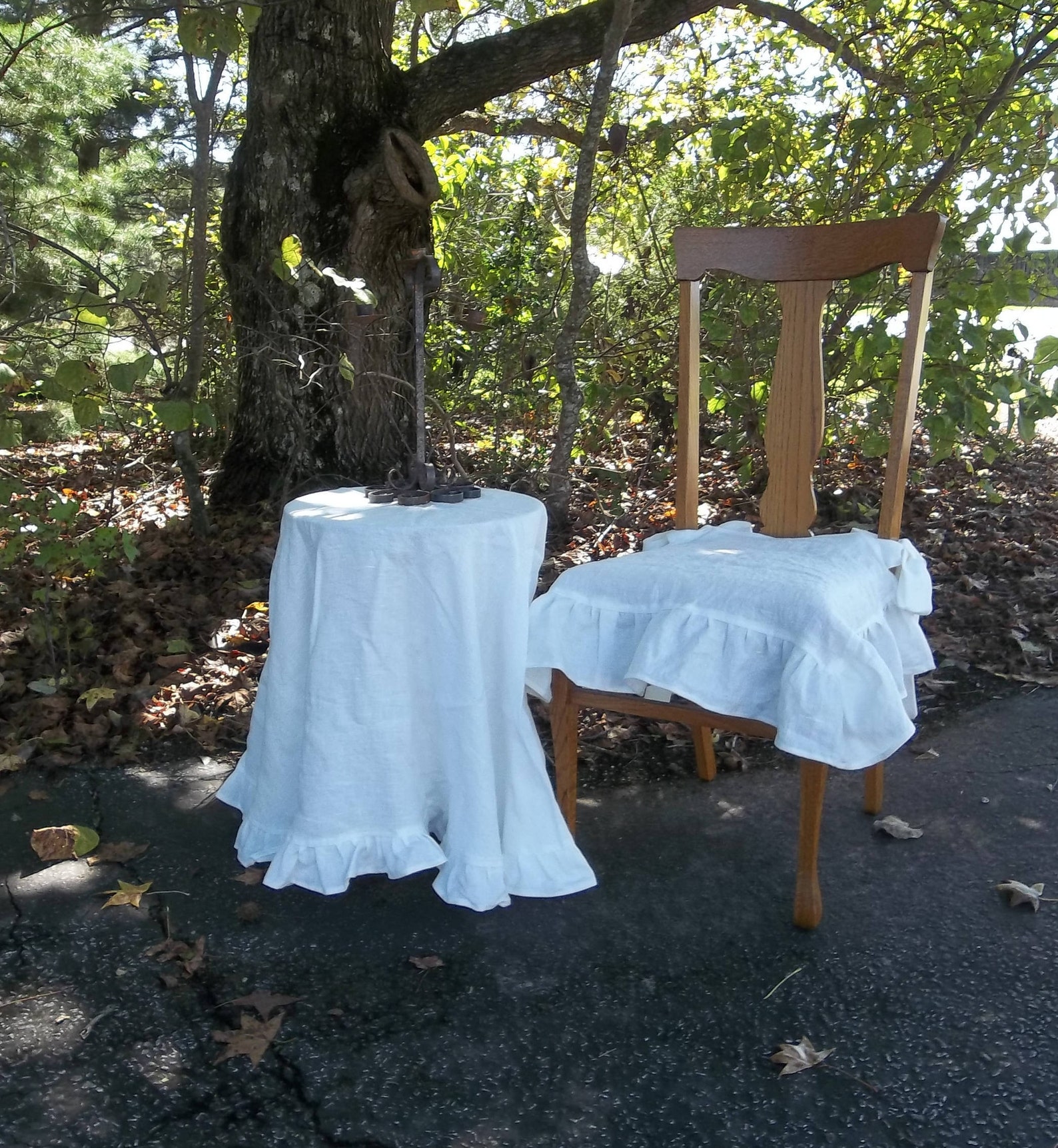 Custom Ruffled Linen Chair Slipcover - Seat Cover in Custom Sizes With ...