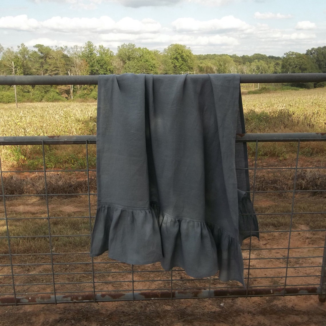 Ruffled Linen Bed Scarf Gray Linen Sofa Throw Linen - Etsy