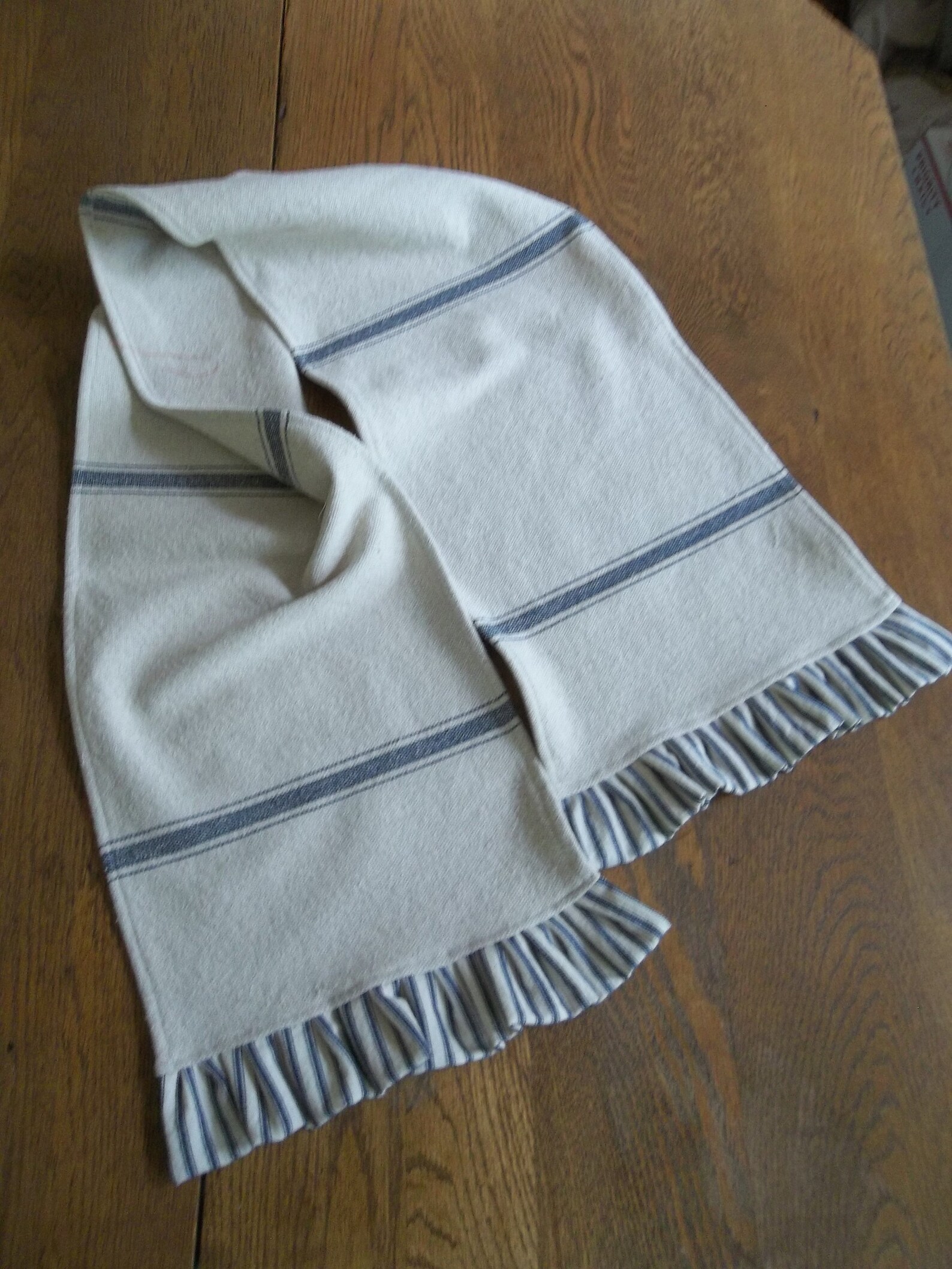 Grain Sack Table Runner With Ticking Stripe Ruffle READY to | Etsy